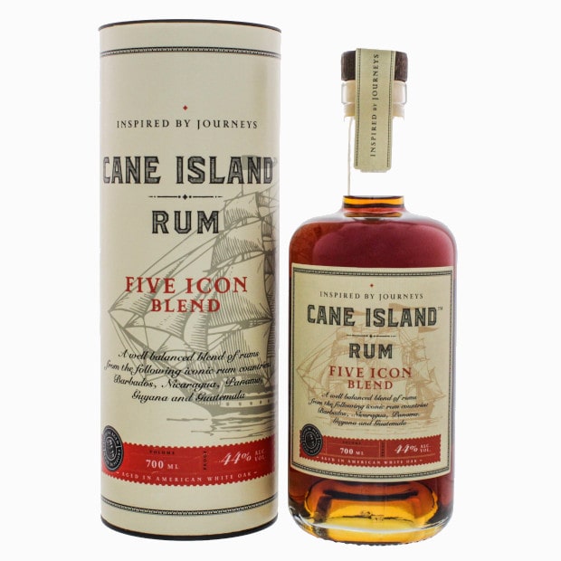 Cane Island Five Icon Blend Rum 44% Vol. 0,7L; brauner Rum aus Barbados ...
